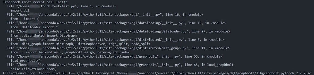 FileNotFoundError: Cannot find DGL C++ graphbolt library at /home/user ... FileNotFoundError: Cannot find DGL C++ graphbolt library at /home/user ...
